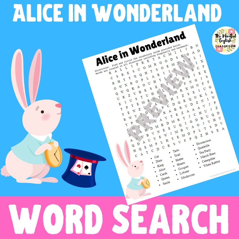 Alice in Wonderland Word Search Puzzle | Digital Download | Printable ...