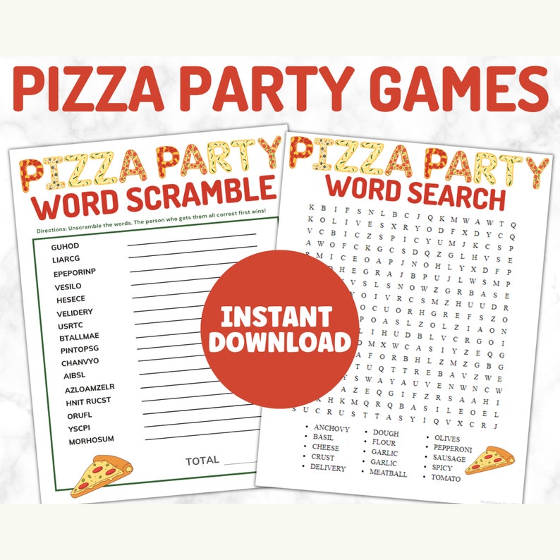 Pizza Party Games, Word Search, Word Scramble, Printable Party Games ...