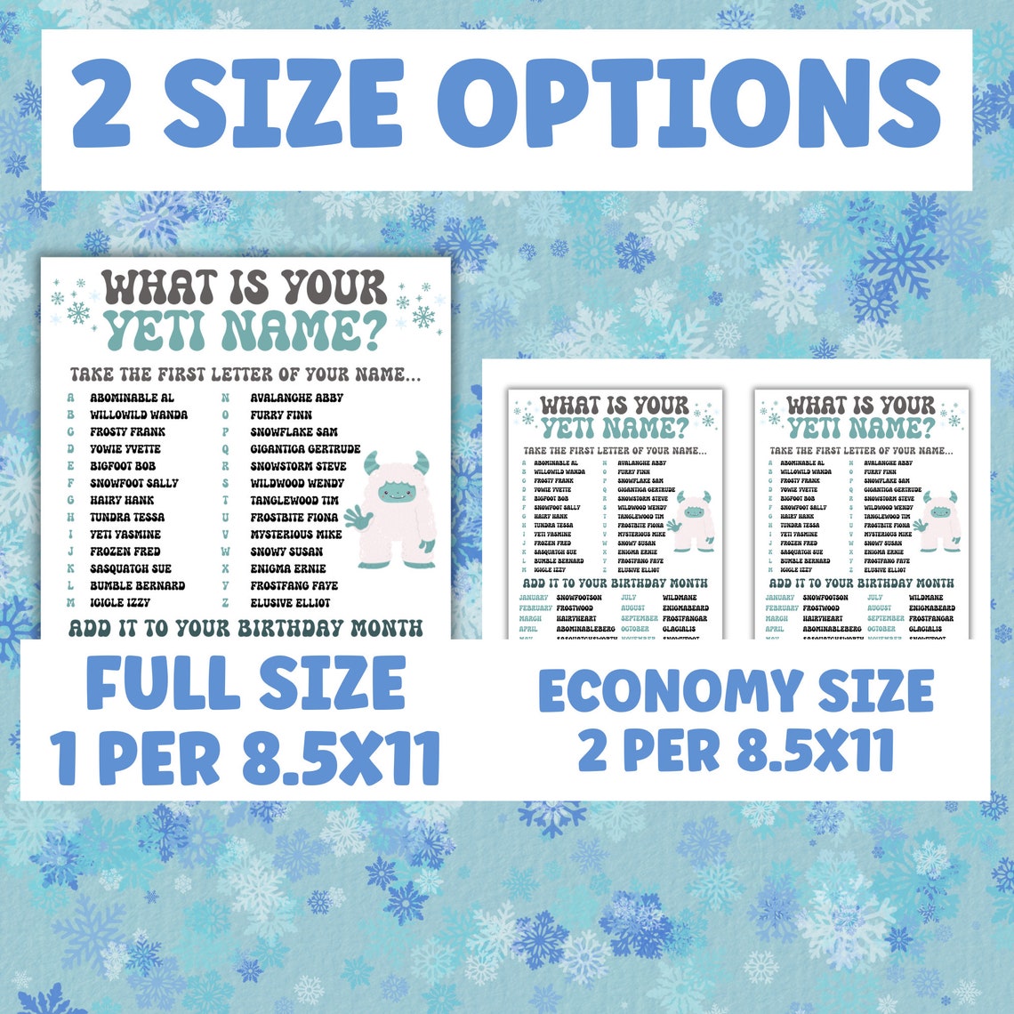 What is Your Yeti Name Game: Printable Party Activity (digital Download ...