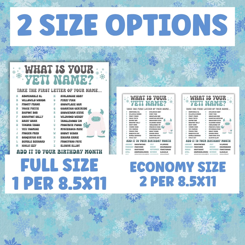 What is Your Yeti Name, Kids & Adults, Birthday Party Activities ...