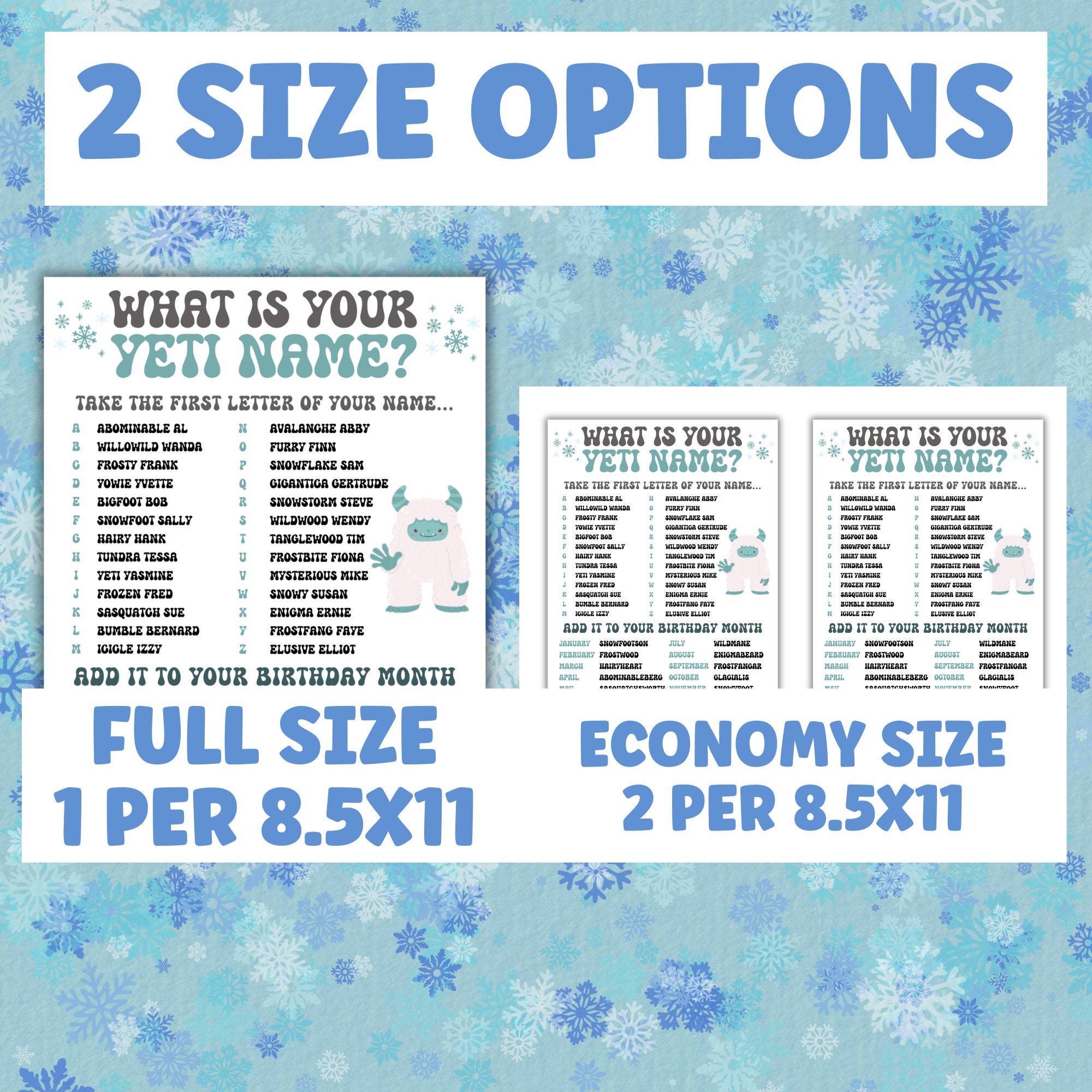 What is Your Yeti Name, Kids & Adults, Birthday Party Activities ...