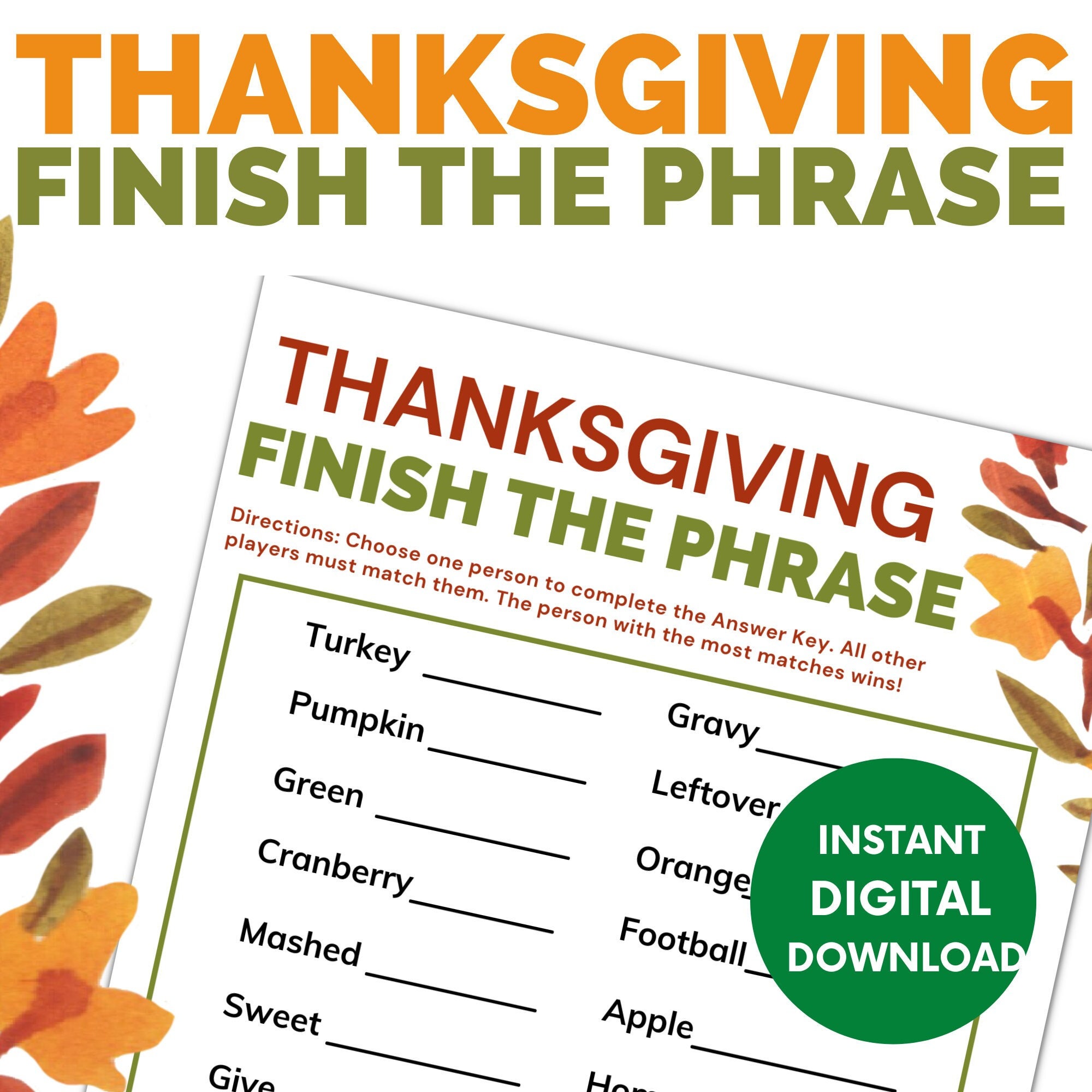 Thanksgiving or Friendsgiving | Finish the Phrase Game | Family Game ...