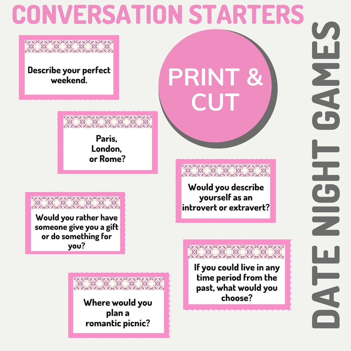 Date Night Conversation Starter Cards, Printable Couple Game, Valentine ...