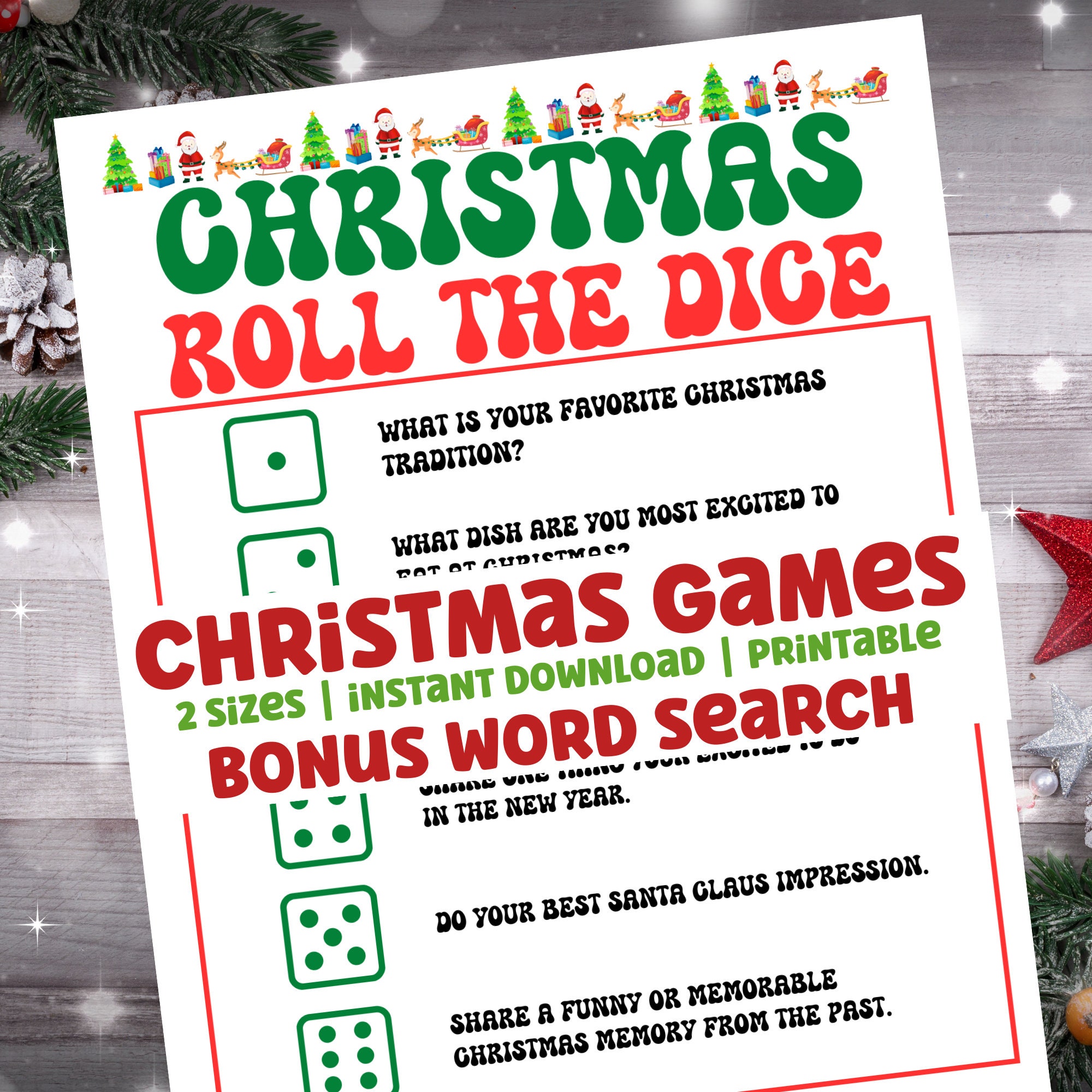 Christmas Roll the Dice Game, Kids & Adults, Holiday Party Activities ...