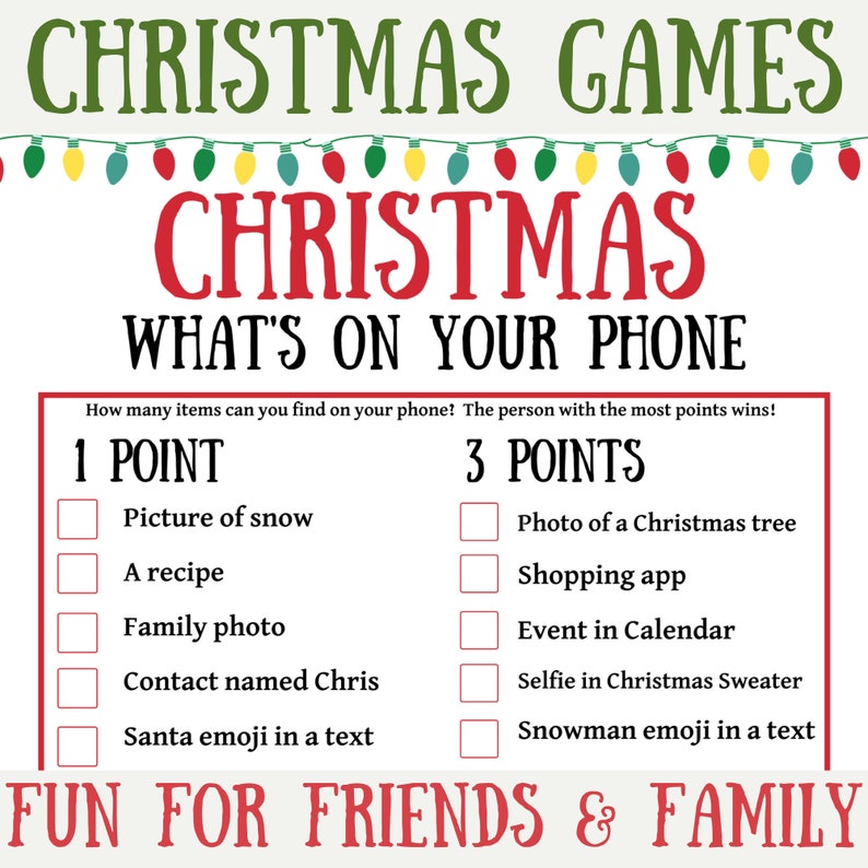 Christmas 'what's on Your Phone' Game: Printable Holiday Fun (digital ...