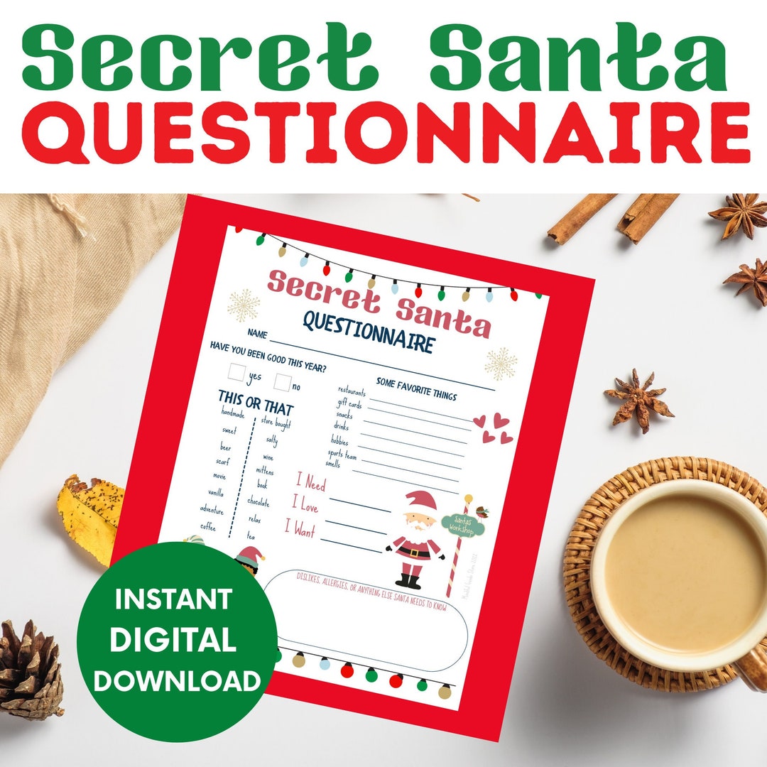 Secret Santa Questionnaire Printable Questions (Instant Download) - Etsy