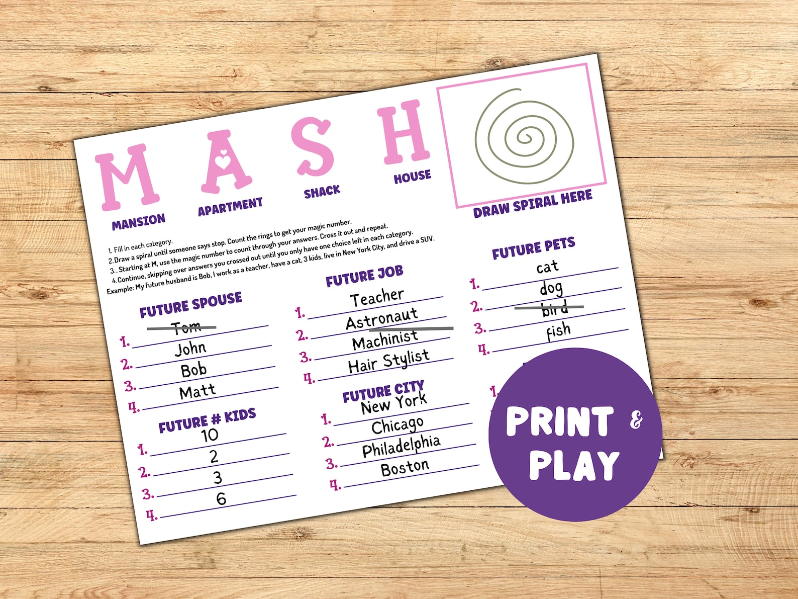 Slumber Party Games, Mash Printable Party Game, Birthday, Sleepover ...