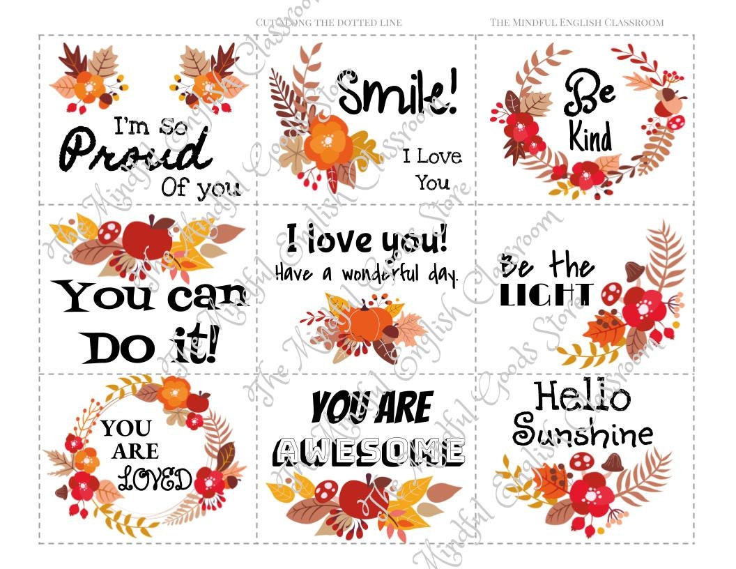 Fall Positive Affirmation Cards: Lunch Box Notes (digital Download) - Etsy