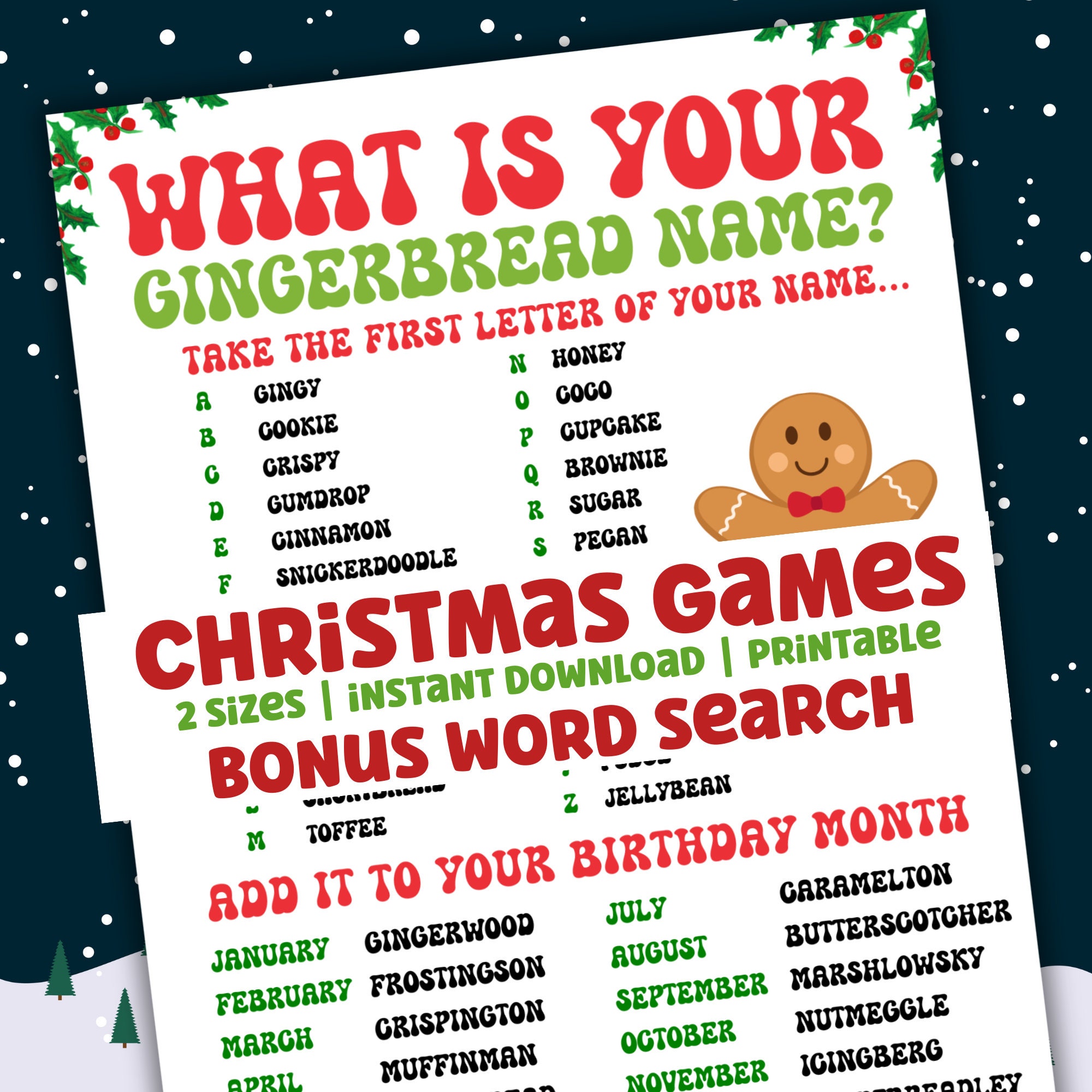 What is Your Gingerbread Name, Kids & Adults, Holiday Party Activities ...