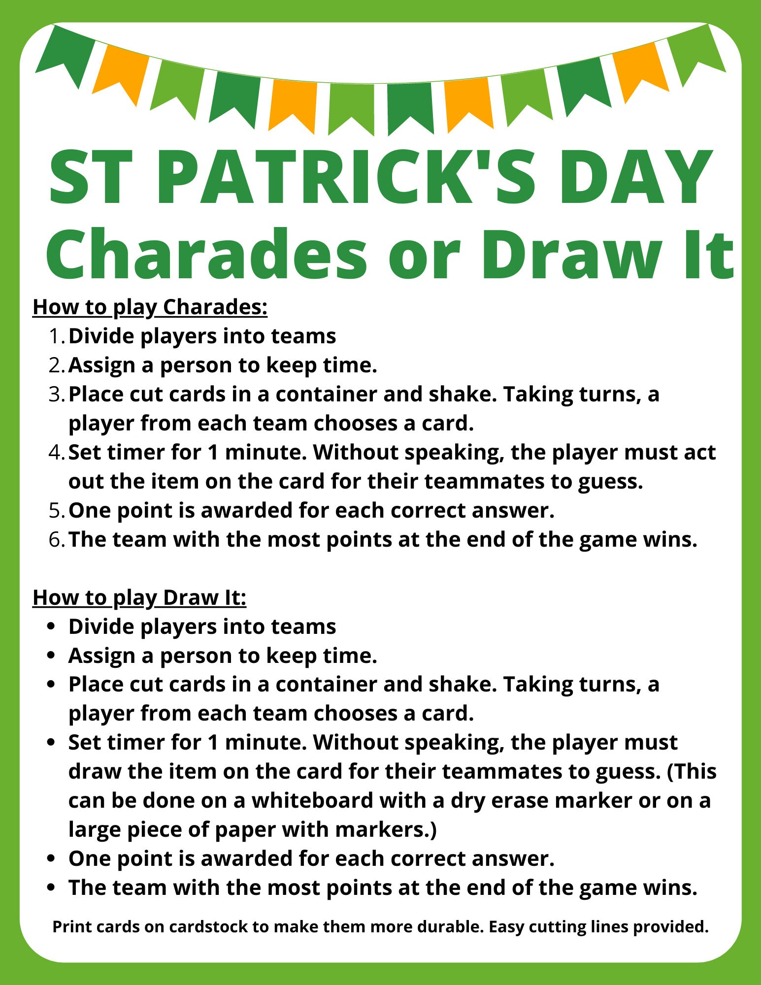 St Patrick's Day Charades or Draw It Cards | Instant Digital Download ...