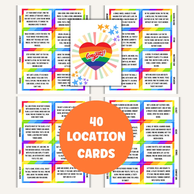 Rainbow Treasure Hunt Cards: 80 Colorful Riddle Clues (instant Download ...