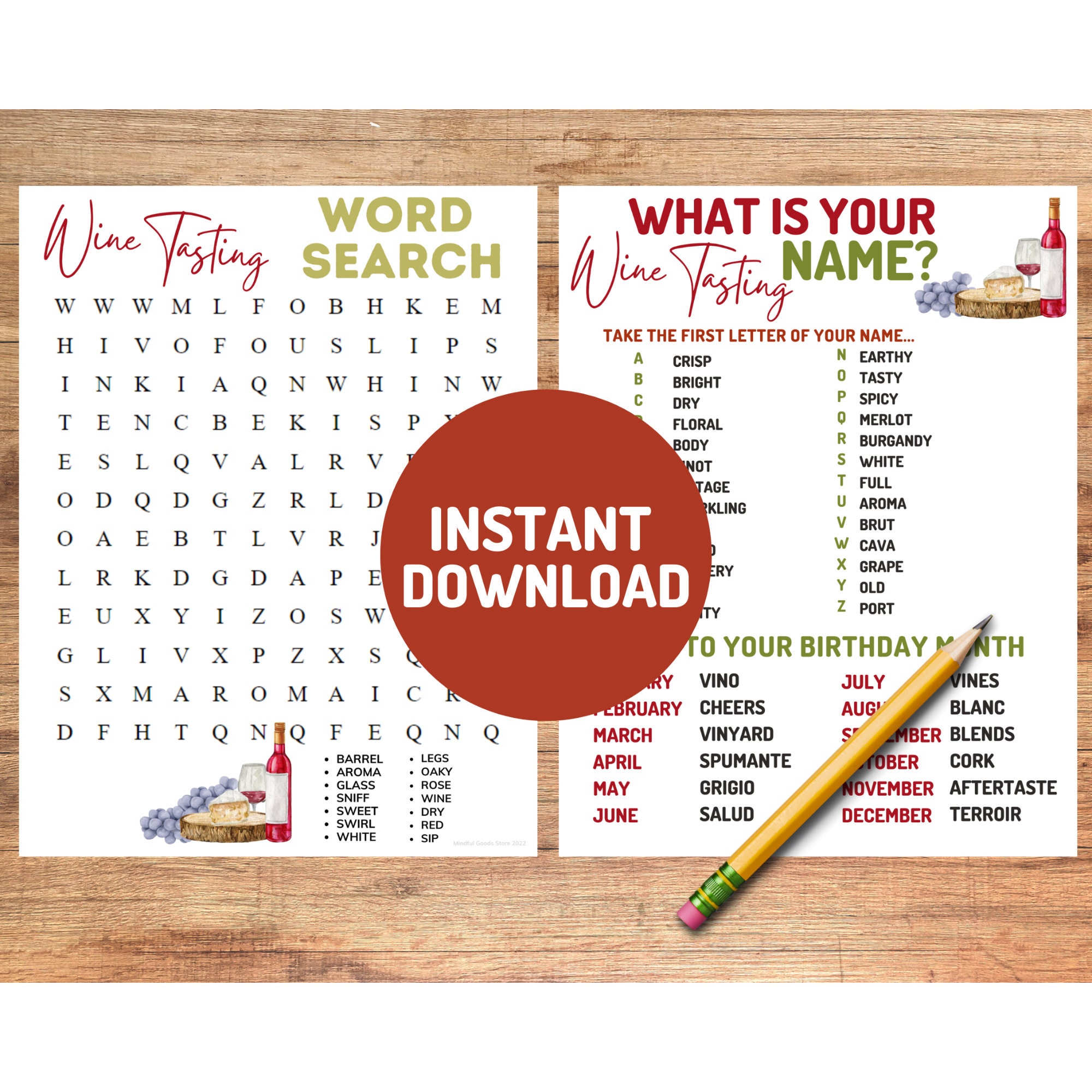 Wine Tasting Party, Printable Games, Word Search, Wine Name, Instant ...