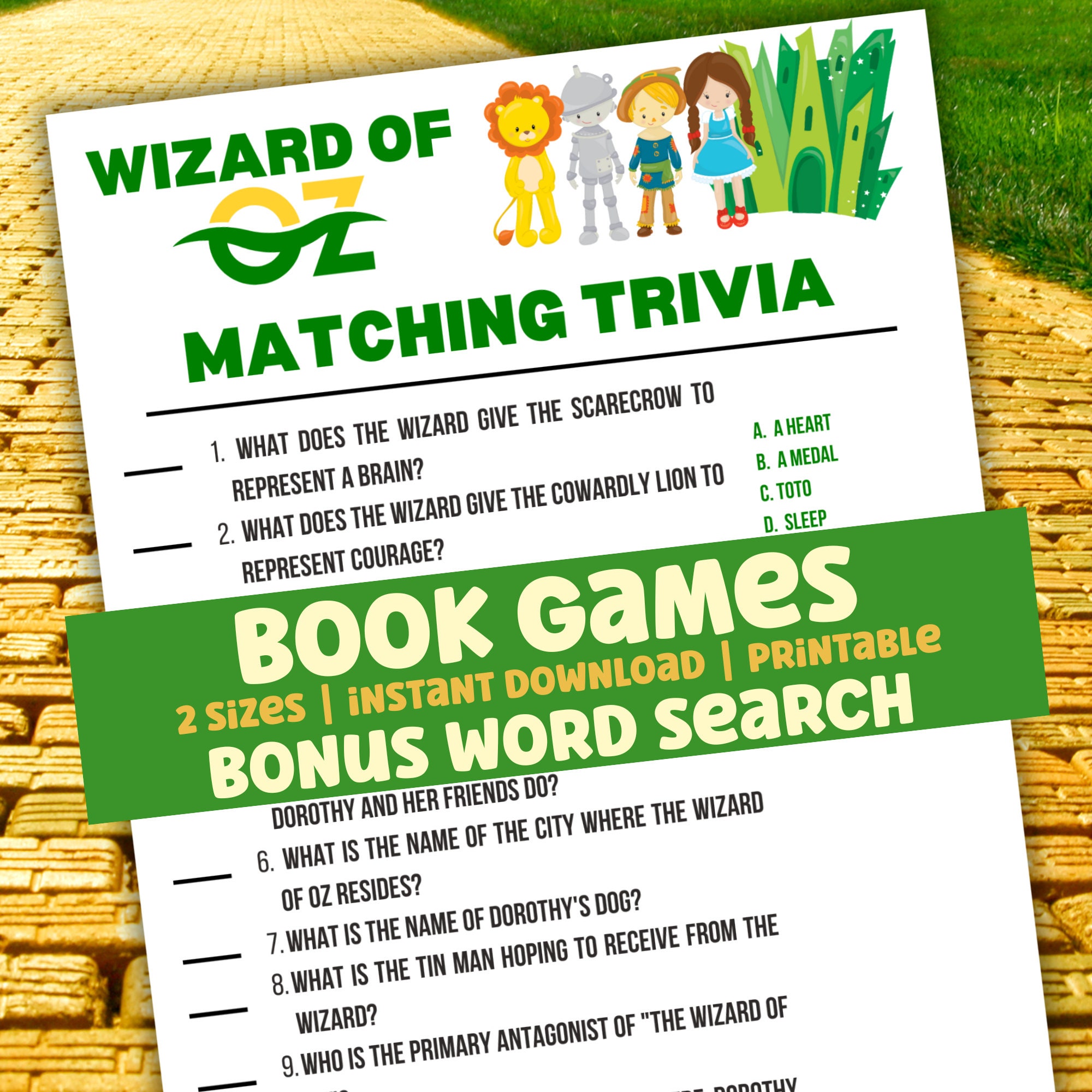 Wizard of Oz, Matching Trivia Quiz, Bookish Printable Party Games ...