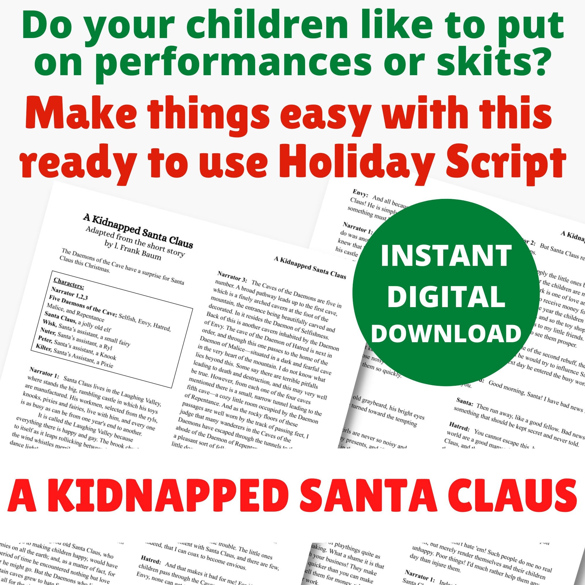 Kidnapped Santa Claus Play Script: Holiday Theater (digital Download ...