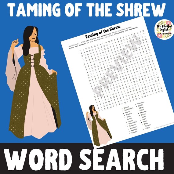 Word Search Puzzle Taming of the Shrew Shakespeare Games | Etsy