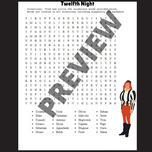 Shakespeare Twelfth Night Word Search Puzzle | Digital Download ...