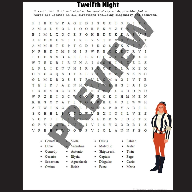 Shakespeare Twelfth Night Word Search Puzzle | Digital Download ...
