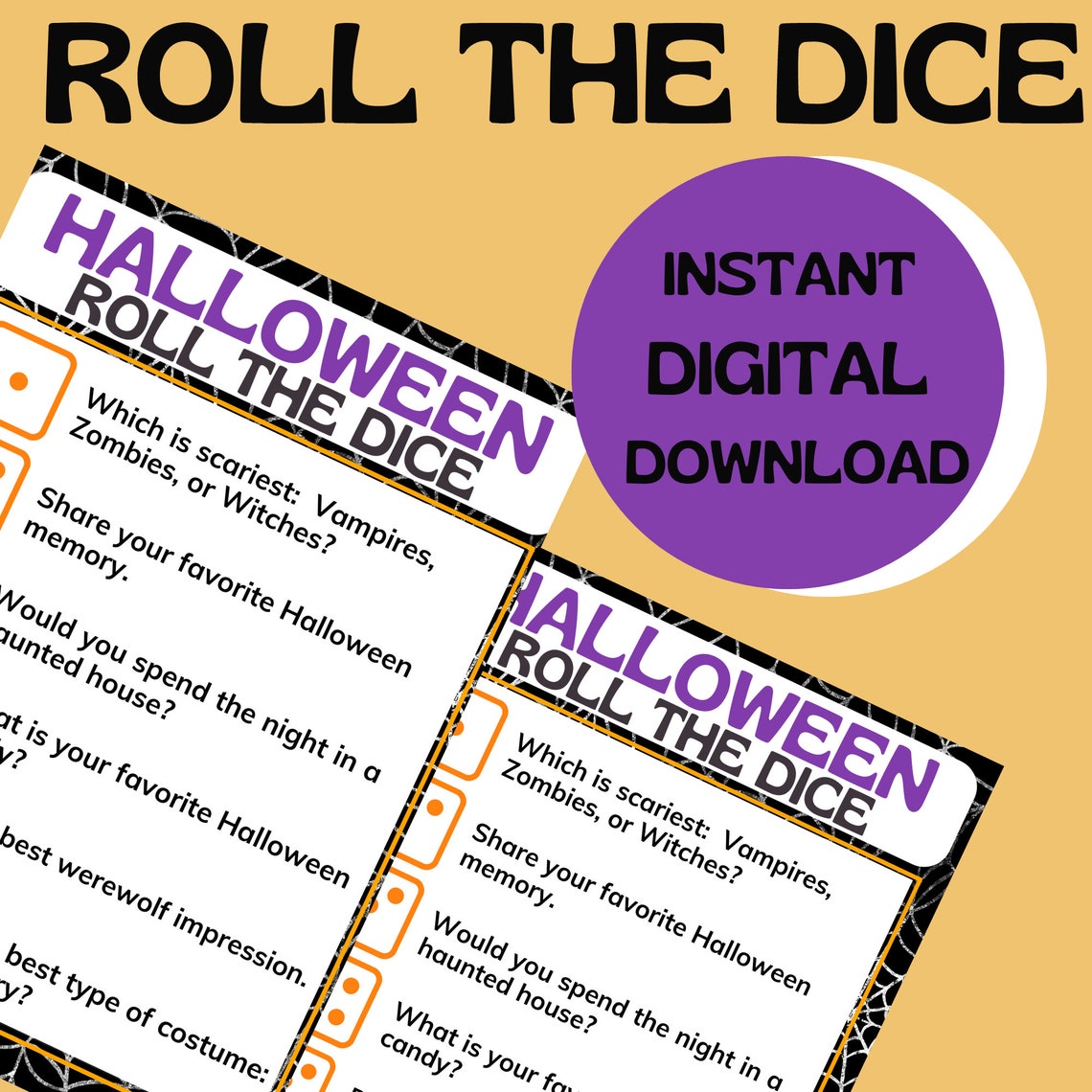 Halloween Roll the Dice Game Party Game Family Game Night Printable ...