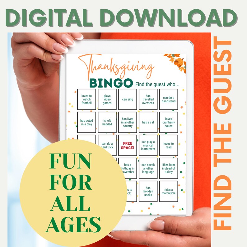 Thanksgiving Bingo Game: Find the Guest Icebreaker (digital Download ...