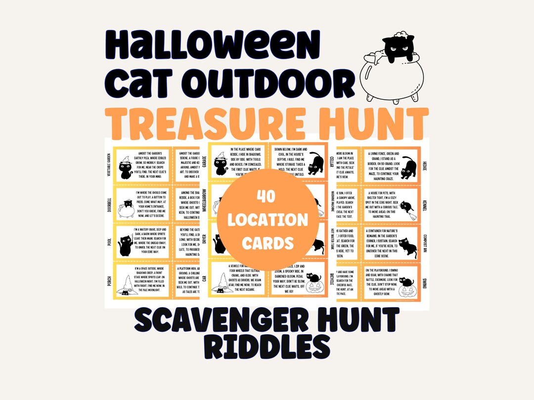 Halloween Cat Treasure Hunt, Scavenger Hunt Cards, Outdoor, Black Cat ...