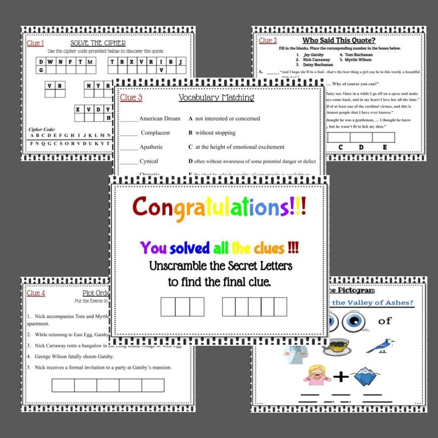 The Great Gatsby Digital Escape Room Game, Use in Google Drive ...