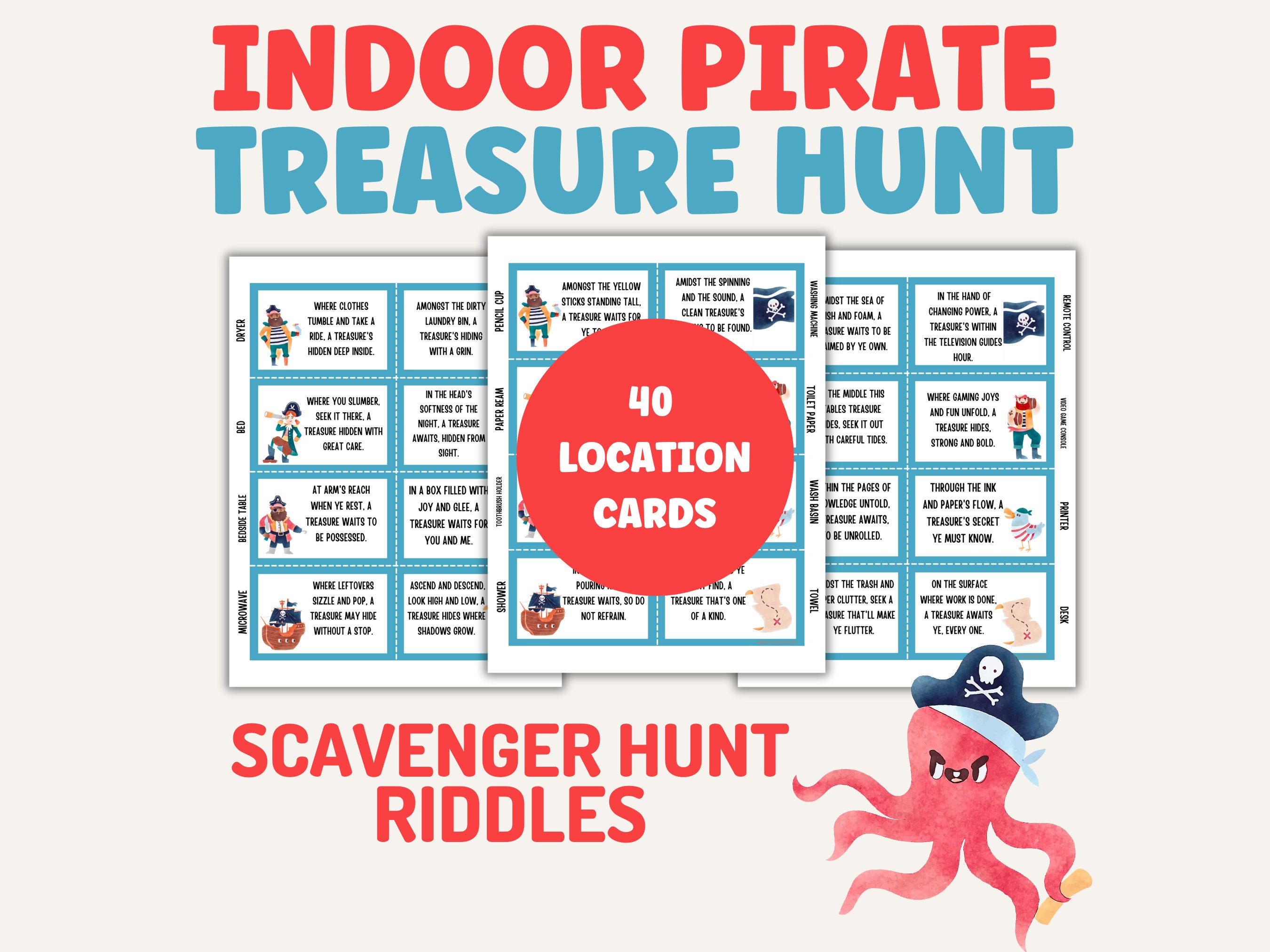 Pirate Treasure Hunt, Scavenger Hunt Cards, Indoor, Pirate Party Games ...