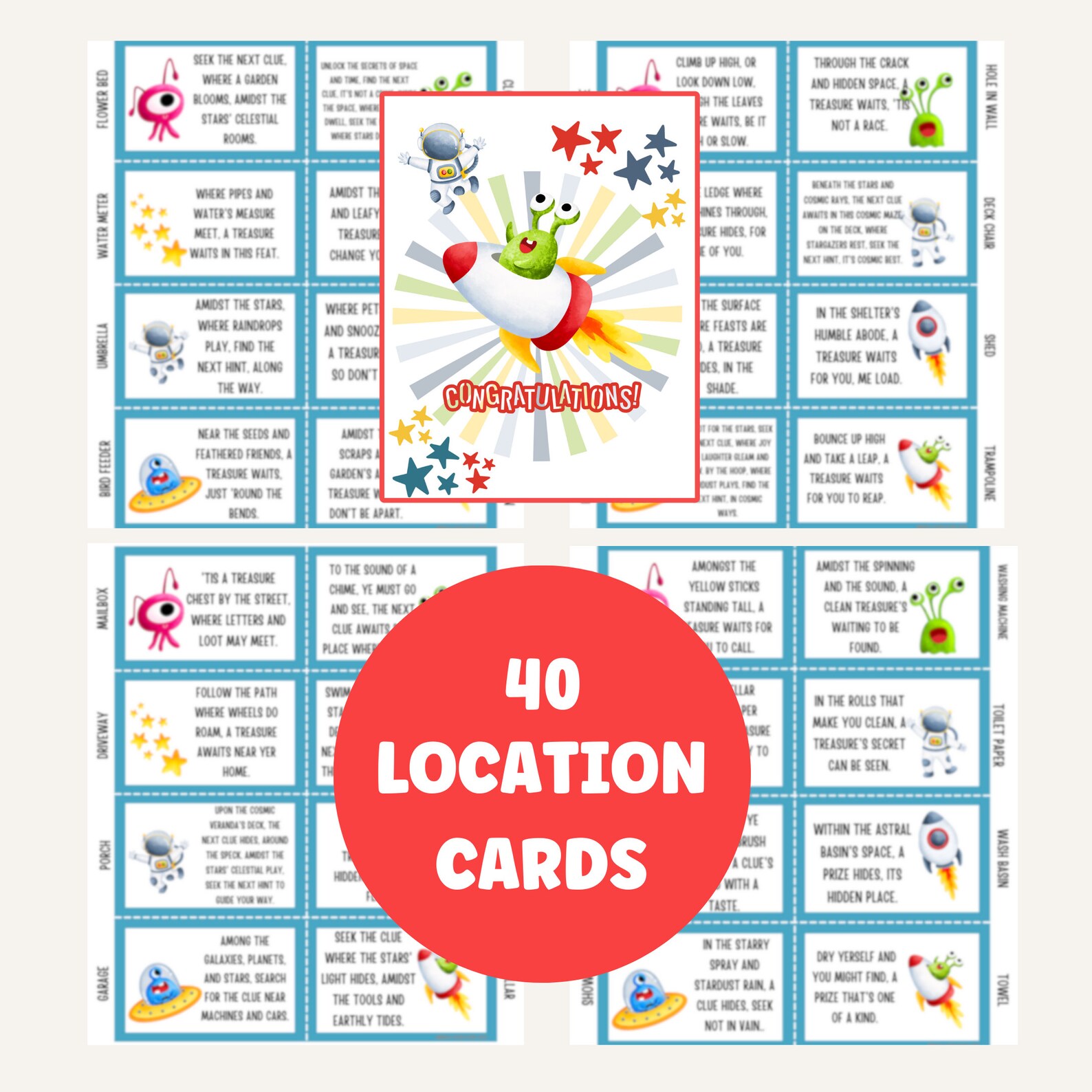 Outer Space Treasure Hunt, Scavenger Hunt Cards, Outdoor, Party Games ...