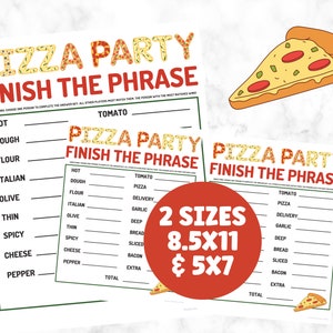 Pizza Party Game Bundle, Finish the Phrase, Printable Party Games ...