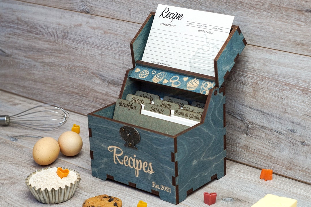 Wood Recipe Box With Dividers & 4x6 Recipe Cards With Cupcakes ...