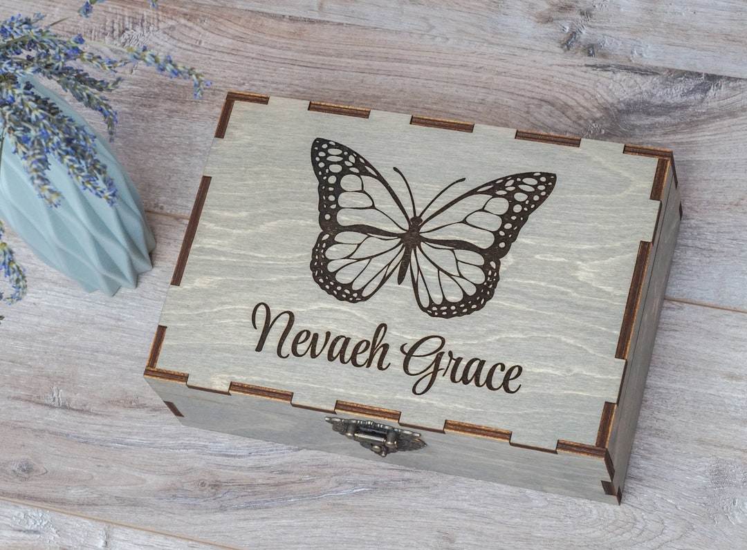Personalized Wood Baby Keepsake Memory Box With Butterfly, Engraved ...