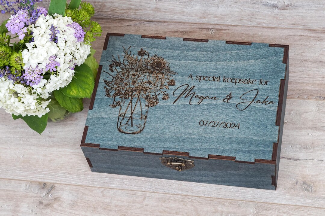Personalized Wood Keepsake Box With Flowers, Engraved Wood Memory Box ...