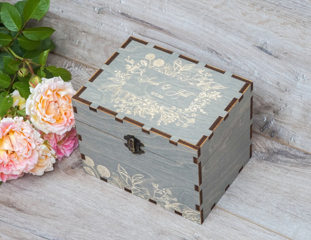 Wedding Guest Box With 6 Dividers, Personalized Engraved Wood Box ...