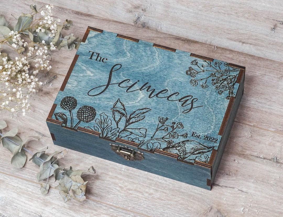 Personalized Wood Keepsake Box With Flowers, Engraved Wood Memory Box ...