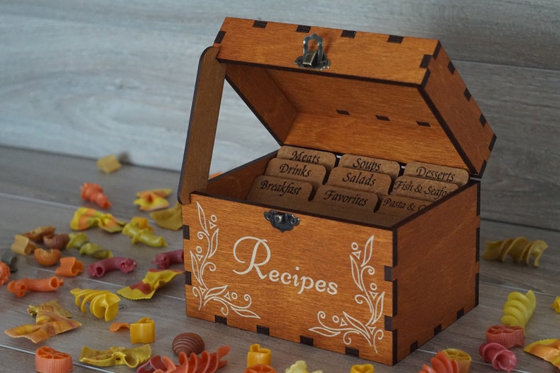 4x6 Recipe Box With Dividers and Recipe Cards Personalized | Etsy