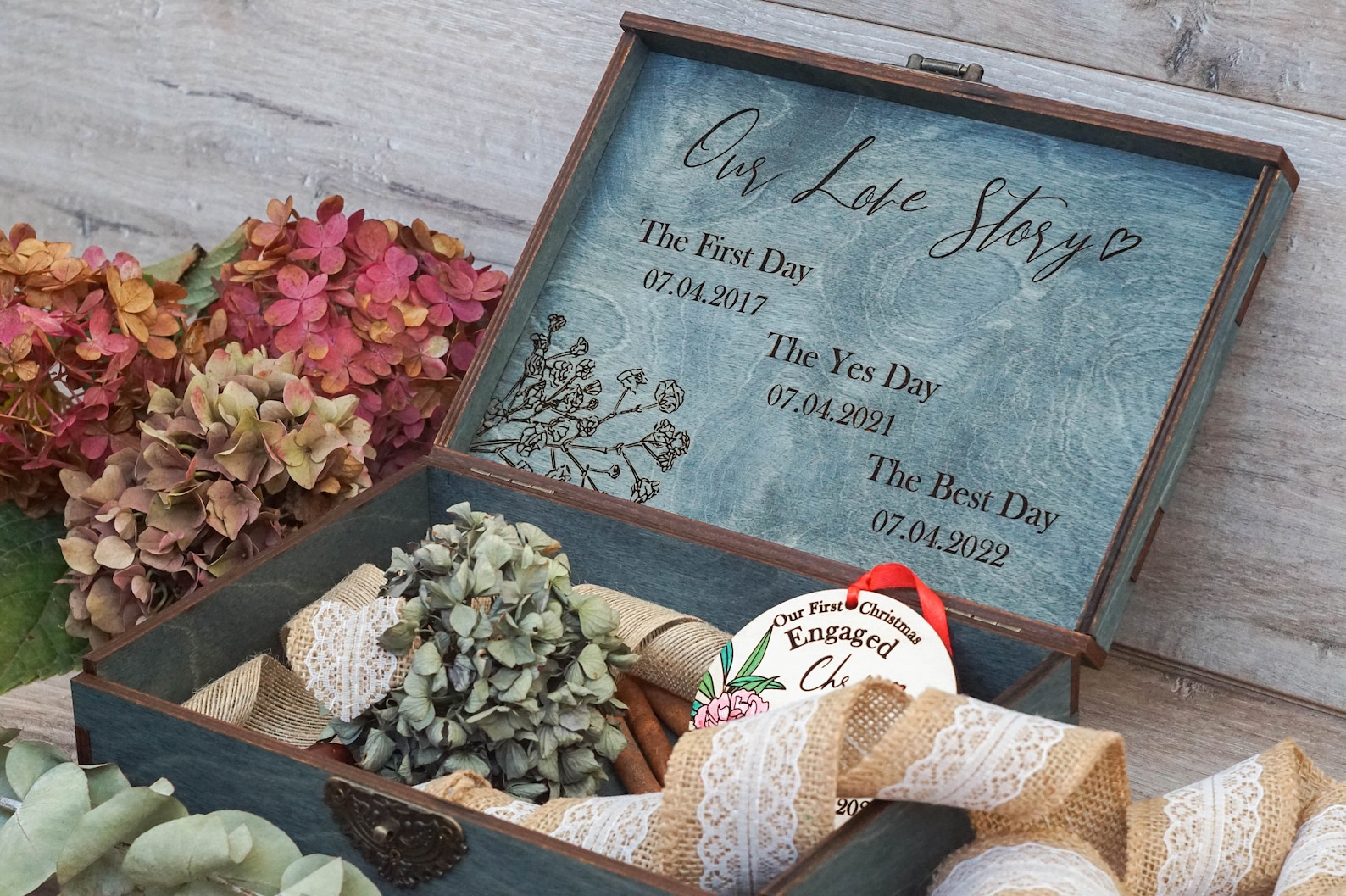 Personalized Wood Keepsake Box With Flowers Engraved Wood - Etsy
