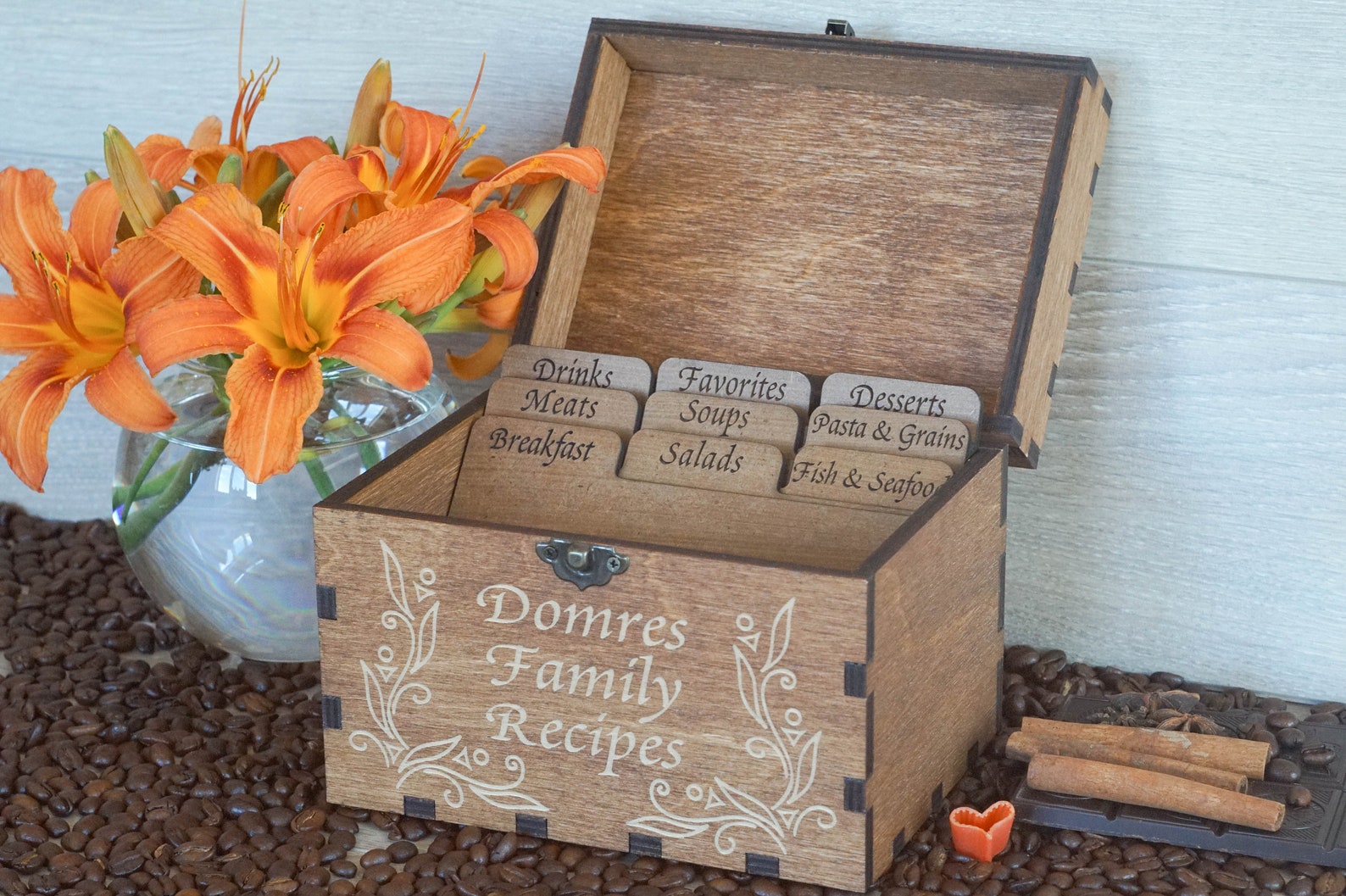 4x6 Recipe Box With Dividers and Recipe Cards Personalized | Etsy