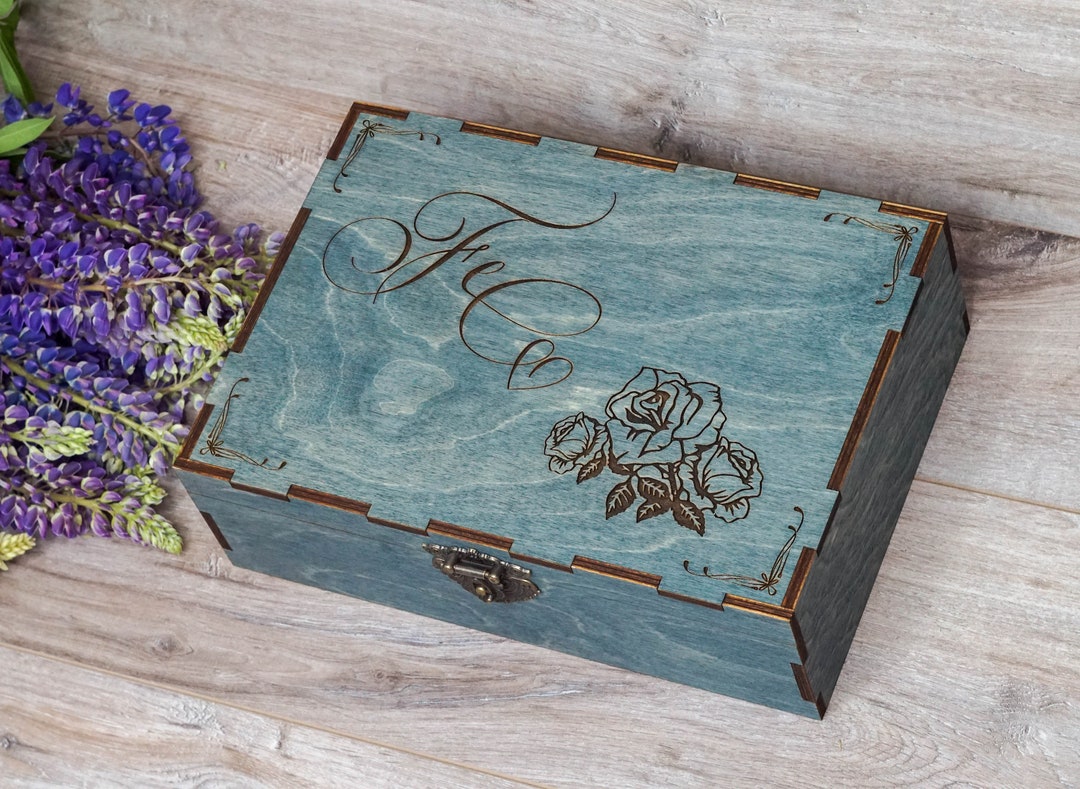 Personalized Wood Keepsake Box With Roses, Engraved Wood Memory Box ...