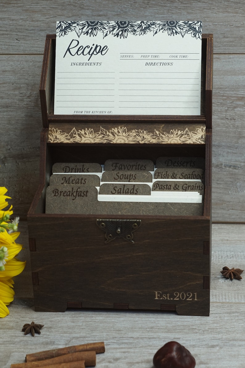 Recipe Box With Dividers & 4x6 Recipe Cards With Sunflowers - Etsy