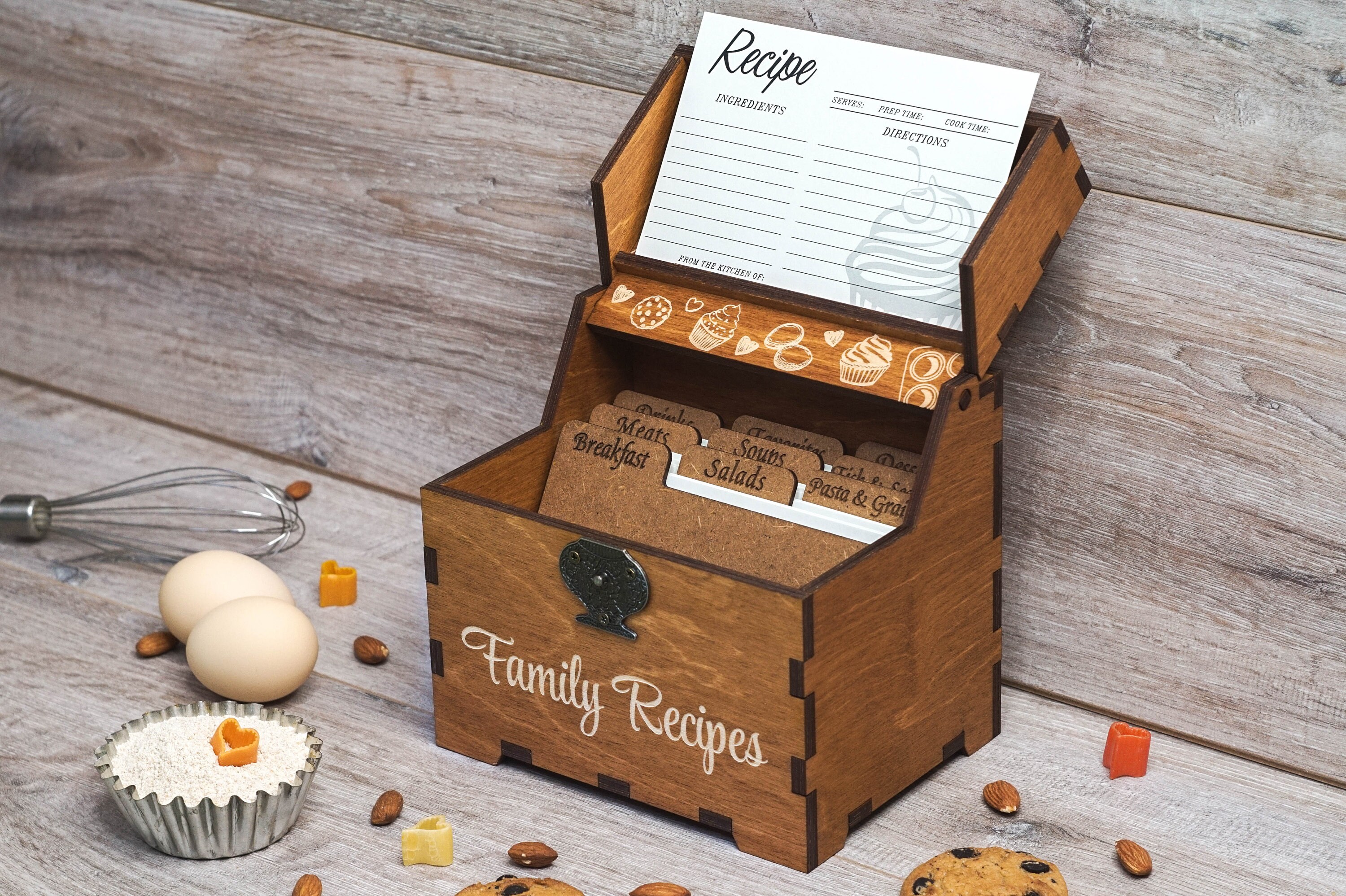 Recipe Box With Dividers & 4x6 Recipe Cards With Cupcakes Personalized ...