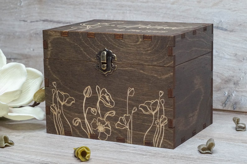 Wedding Guest Box With 6 Dividers, Personalized Engraved Wood Box ...