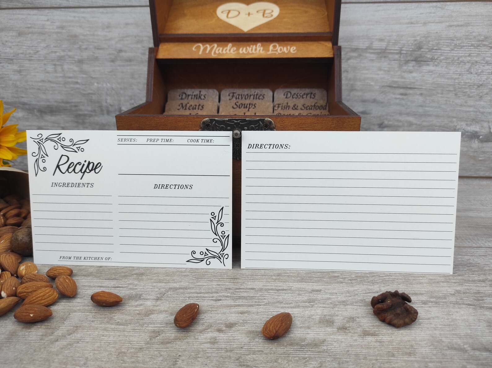 4x6 Recipe Box With Dividers and Recipe Cards Personalized | Etsy