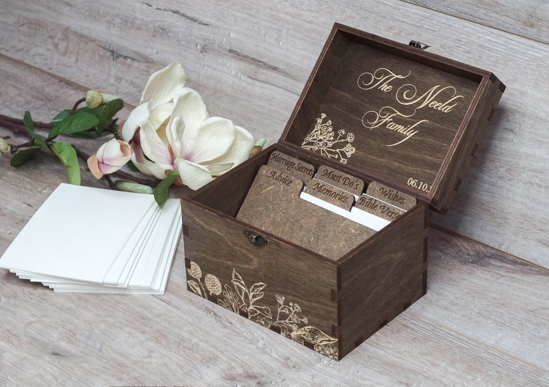Wedding Guest Box With 6 Dividers, Personalized Engraved Wood Box ...