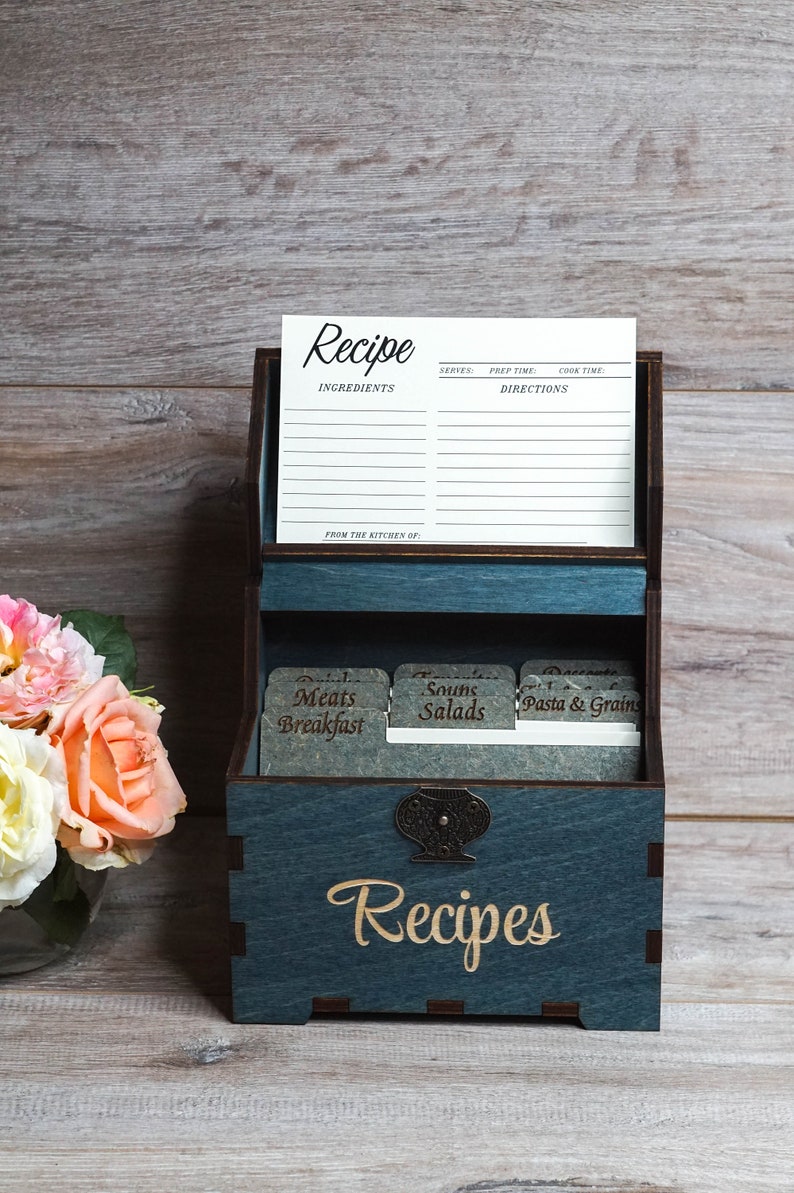 Recipe Box With Dividers & 4x6 Recipe Cards Personalized - Etsy