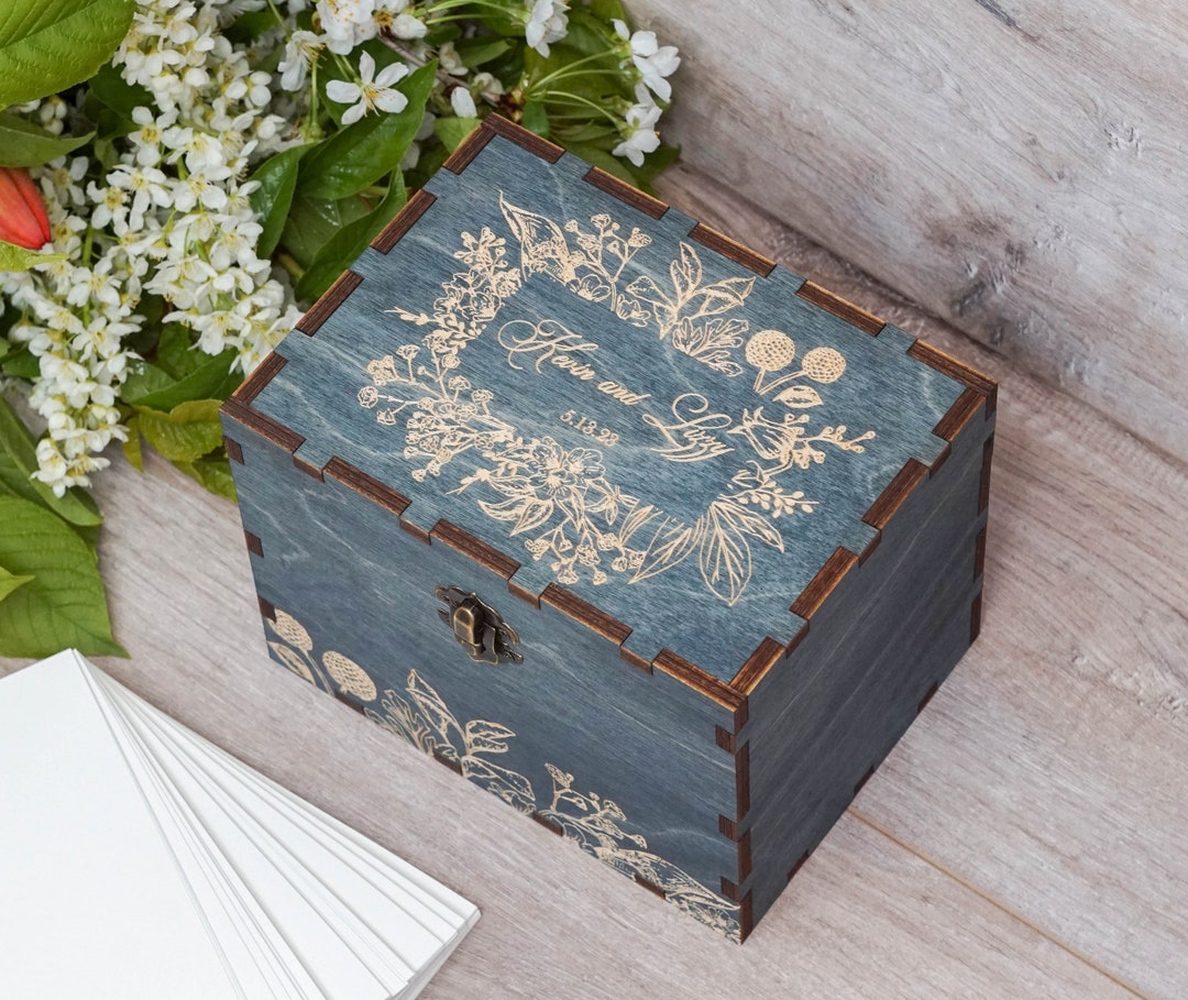Wedding Guest Box With 6 Dividers, Personalized Engraved Wood Box ...