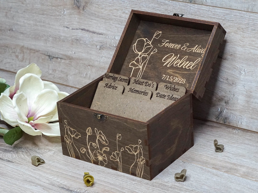 Wedding Guest Box With 6 Dividers, Personalized Engraved Wood Box ...