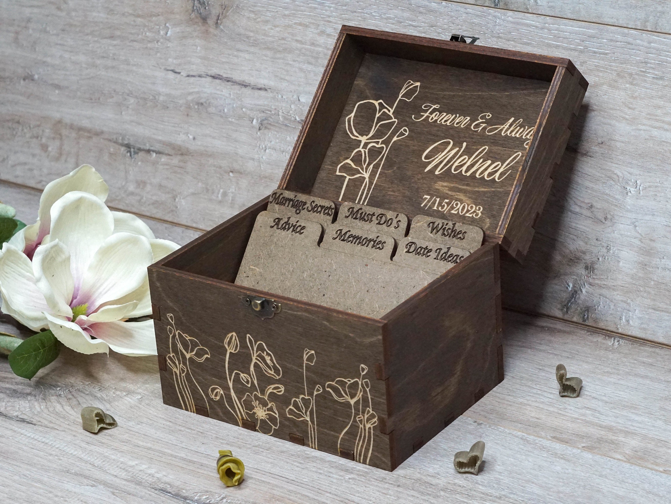 Wedding Guest Box With 6 Dividers, Personalized Engraved Wood Box ...