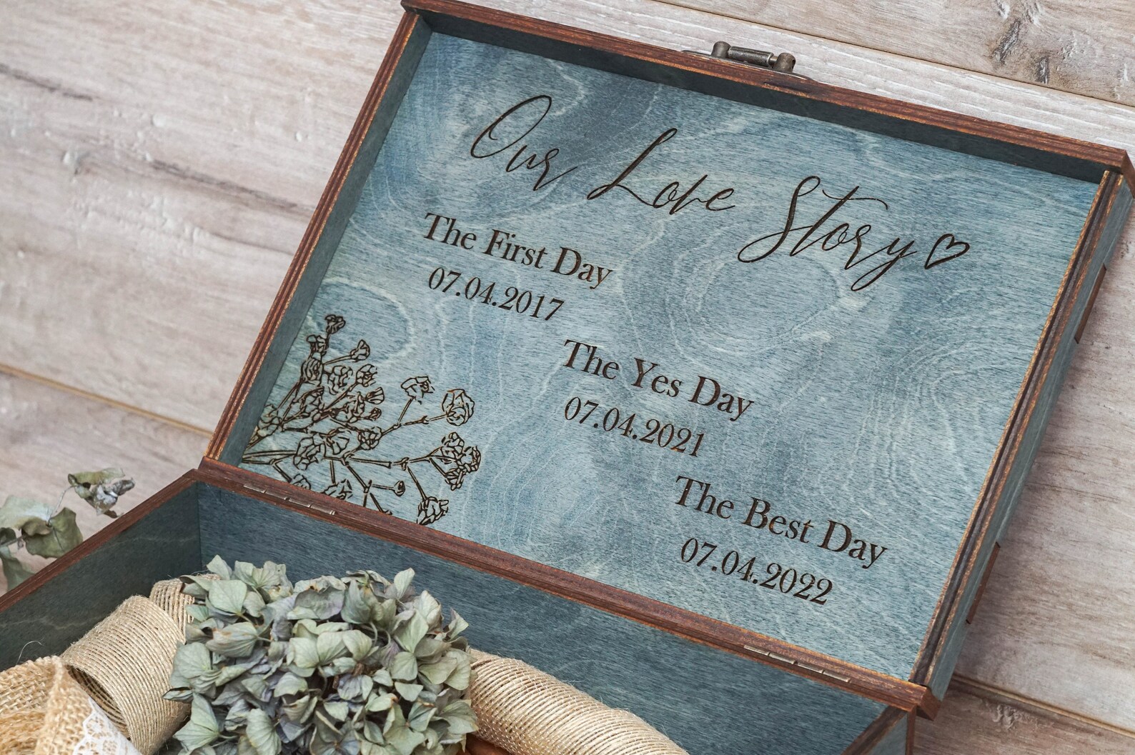 Personalized Wood Keepsake Box With Flowers Engraved Wood - Etsy