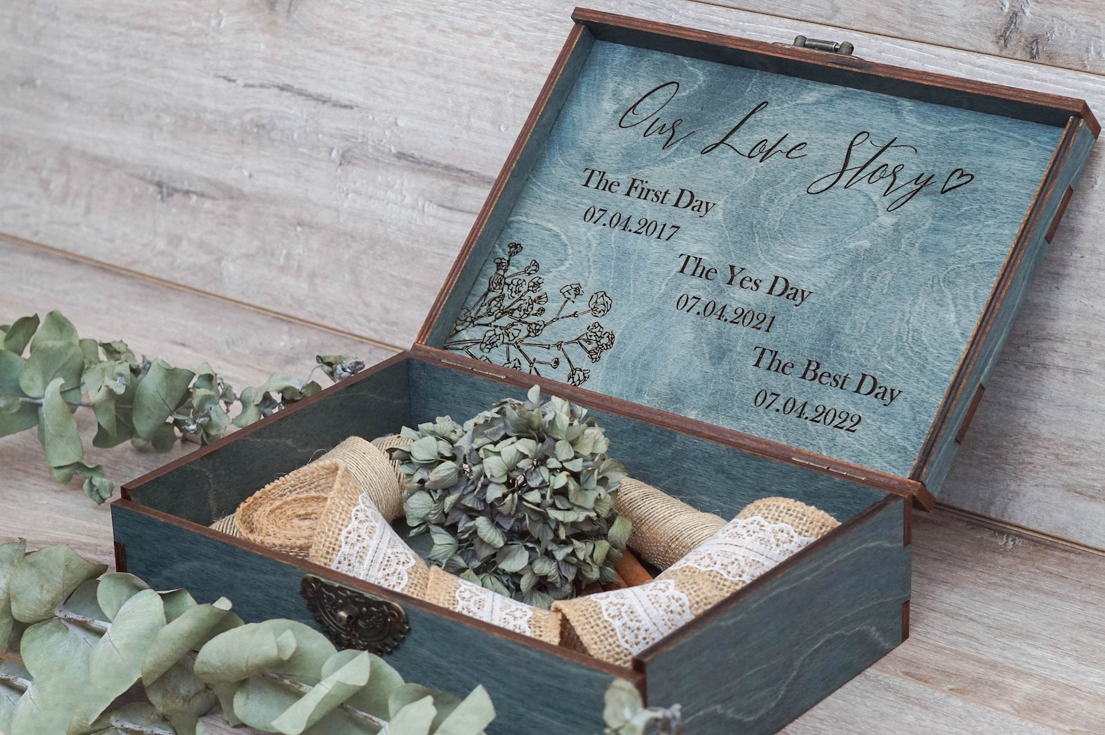 Personalized Wood Keepsake Box With Flowers Engraved Wood - Etsy