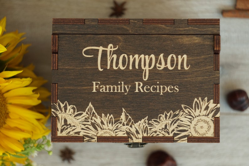 Recipe Box With Dividers & 4x6 Recipe Cards With Sunflowers - Etsy