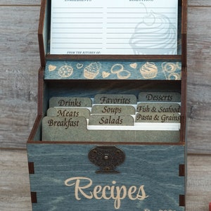 Wood Recipe Box With Dividers & 4x6 Recipe Cards With Cupcakes ...